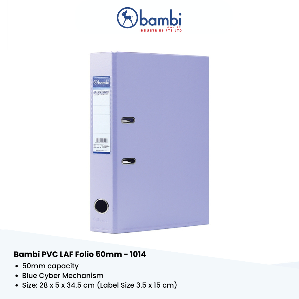 Bambi PVC Lever Arch File Folio 50mm (2 Inch) - 1014 Pastel Purple ...