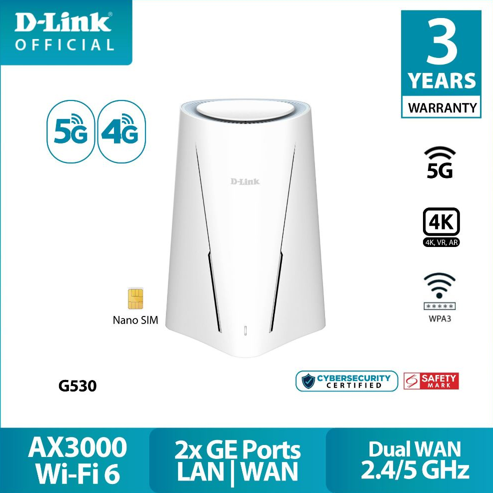 D-Link G530 5G NR AX3000 Wi-Fi 6 Router | Mobile Wi-Fi | 2x Gigabit ...