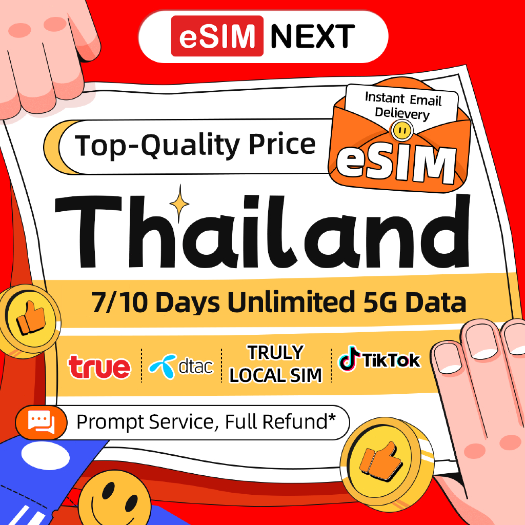 Thailand eSIM DTAC/TrueMove 7/10 Days Unlimited 5G Local Data丨 No Daily ...
