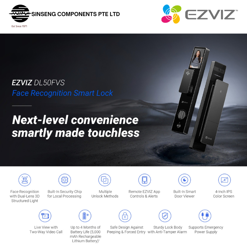 EZVIZ DL50FVS Smart Digital Door Lock | 3D Face Recognition ...