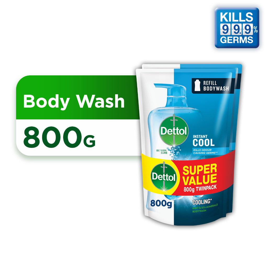 Dettol Shower Gel Body Wash Instant Cool 800ML Refills - Bundle of 2 ...