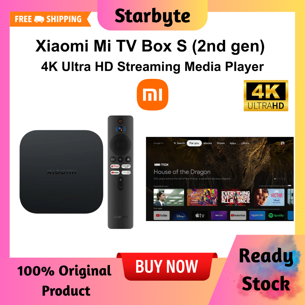 Xiaomi TV Box S (2nd Gen) 4K Ultra HD Streaming Media Player, Google TV Box with 2GB RAM 8GB ROM ...