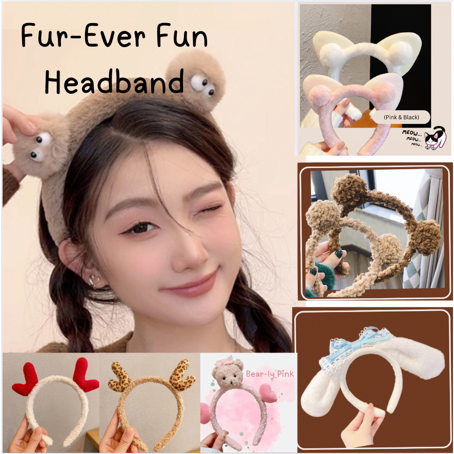 [SGSTOCK] Bundle of 2 Fur-Ever Fun Headband | Furry Hairband | Puffy ...