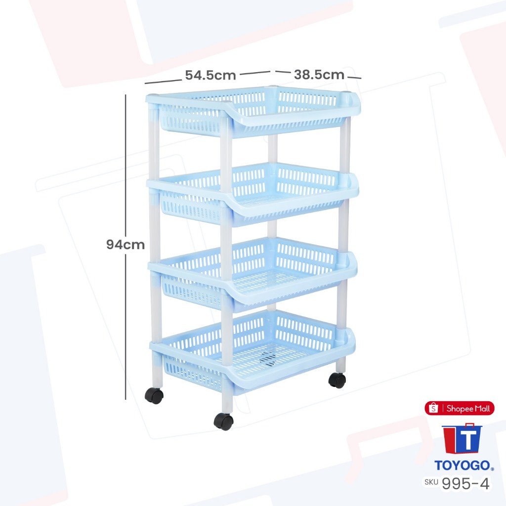 TOYOGO 4-Tier Plastic Basket Trolley – Storage Organizer with Wheels ...
