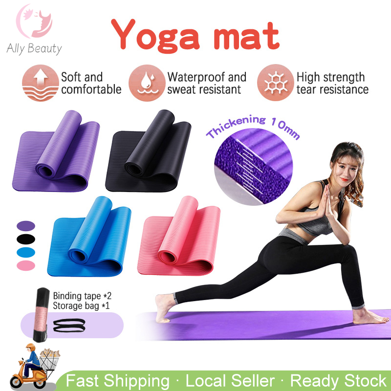 🇸🇬 10 MM Yoga Mat Anti-Slip Sports Fitness Mat Thick Exercise Mat Yoga ...