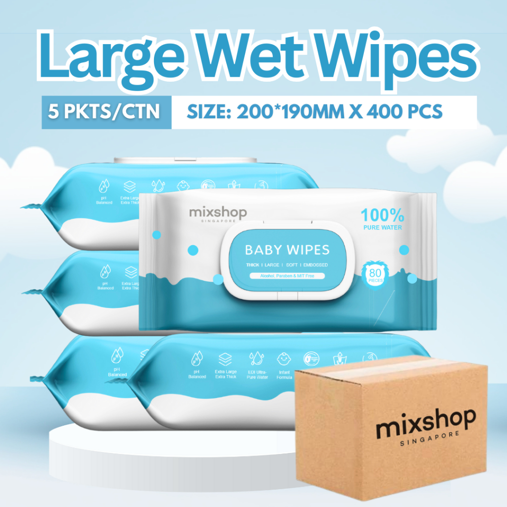 Mixshop Large Baby Wet Wipes | Daily Use Wet Tissue 5 Pkts/Carton | 400 ...