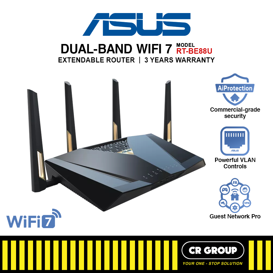 ASUS RT-BE88U Dual Band WiFi 7 Extendable Gaming Router - Up to 7200 ...