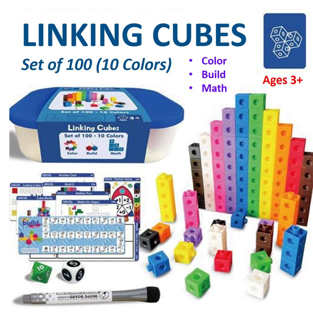Mathlink Cubes Math Linking Cubes Set 100 pcs With Activity Cards ...