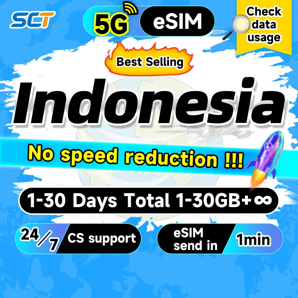 Wefly Indonesia eSIM 5G 1-30 Days 500MB-20GB Unlimited Data eSIM Indonesia SIM Card | Shopee ...