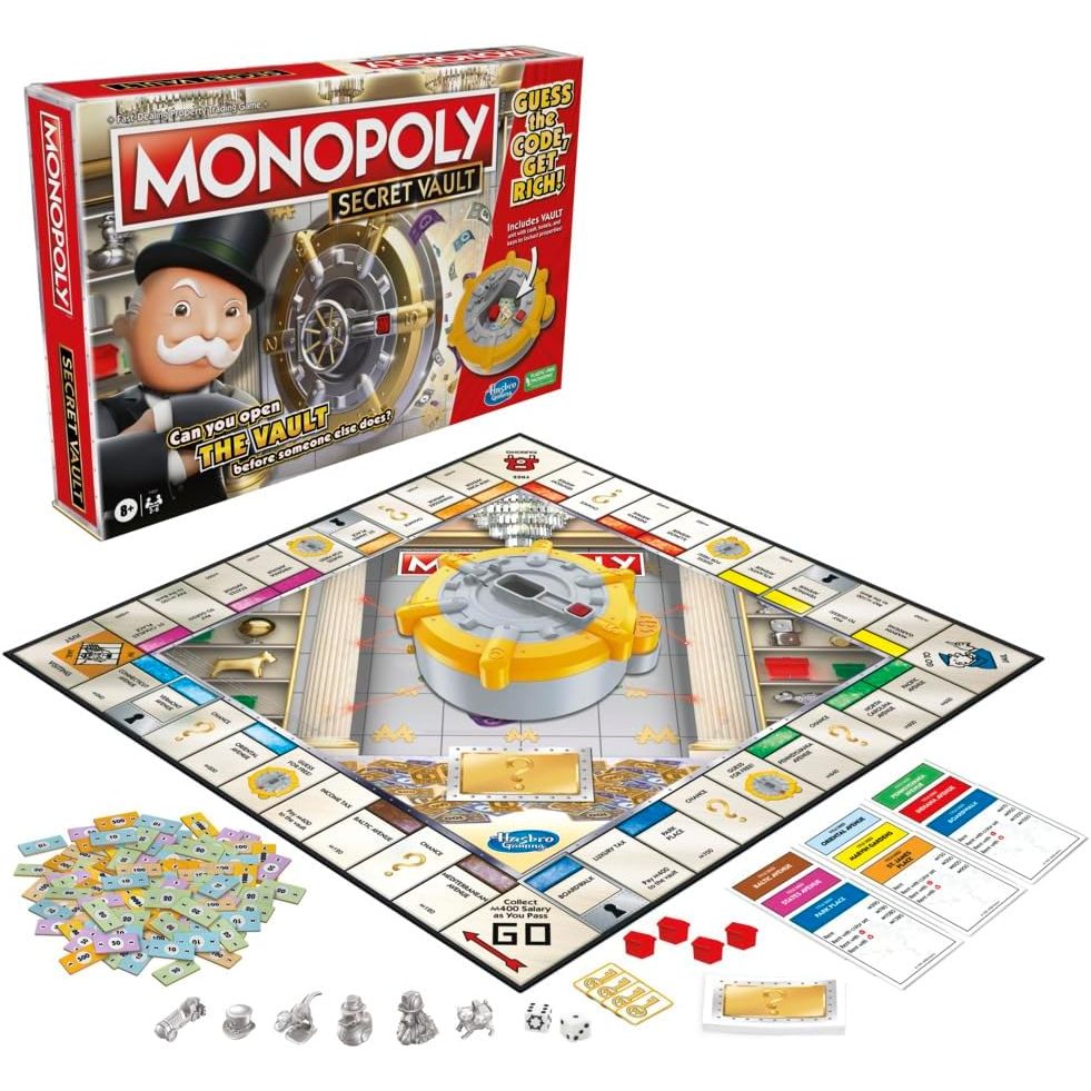 MONOPOLY Secret Vault Board Game for Kids Ages 8 and Up, Family Board ...