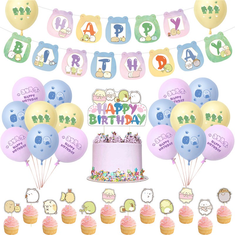 (New) Sumikko Gurashi Birthday Pack: HBD Banner, Cake Toppers, Theme ...