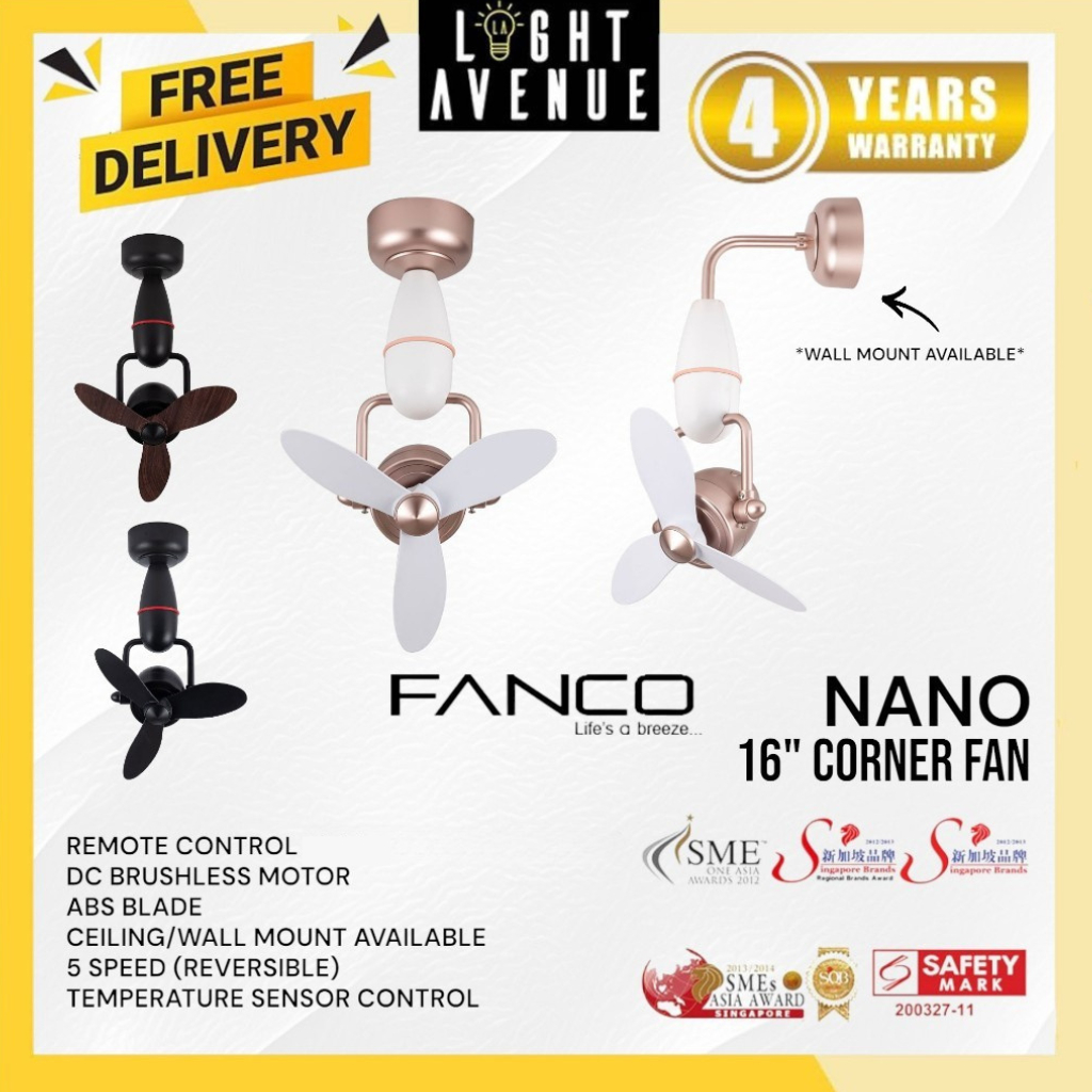 FANCO Tri-Star Nano Corner Fan in Wall / Ceiling Mount with Remote ...