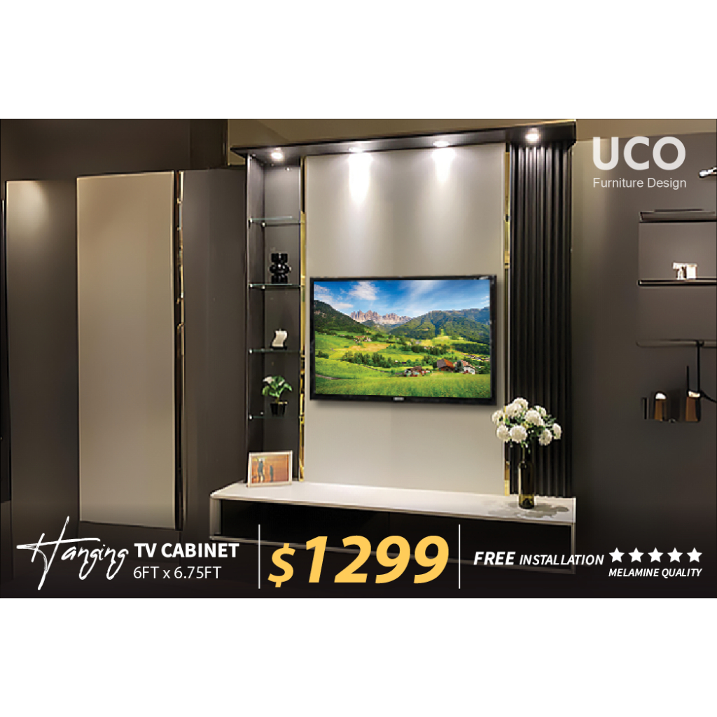 UCO HMTC10 6FT HANGING CABINET WITH GLASS SHEVING AND WOODSTRIP ...