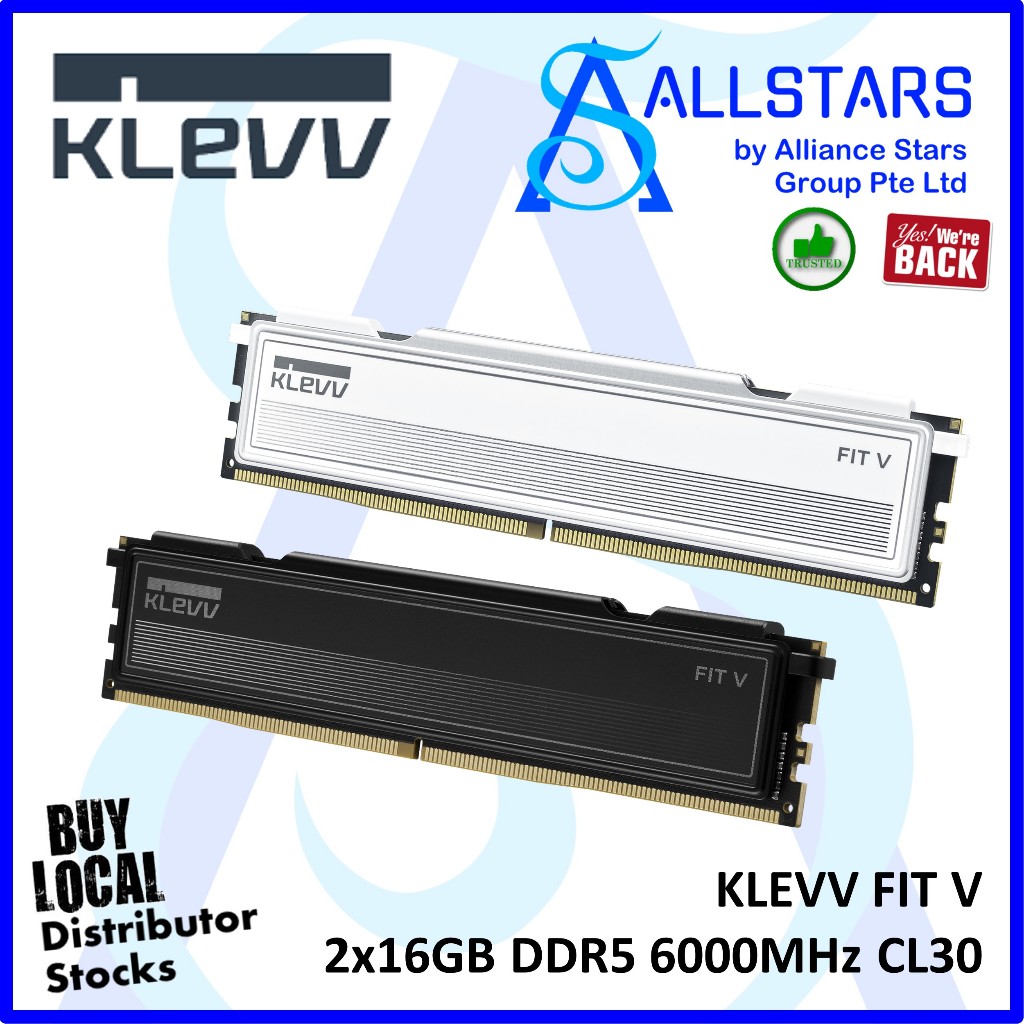KLEVV Fit V 2x16GB DDR5 6000MHz CL30 (Black/White) Gaming RAM Kit (Warranty Ltd Lifetime with ...