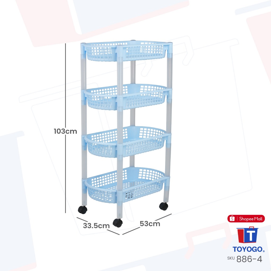 TOYOGO 4-Tier Plastic Basket Trolley – Storage Organizer with Wheels ...