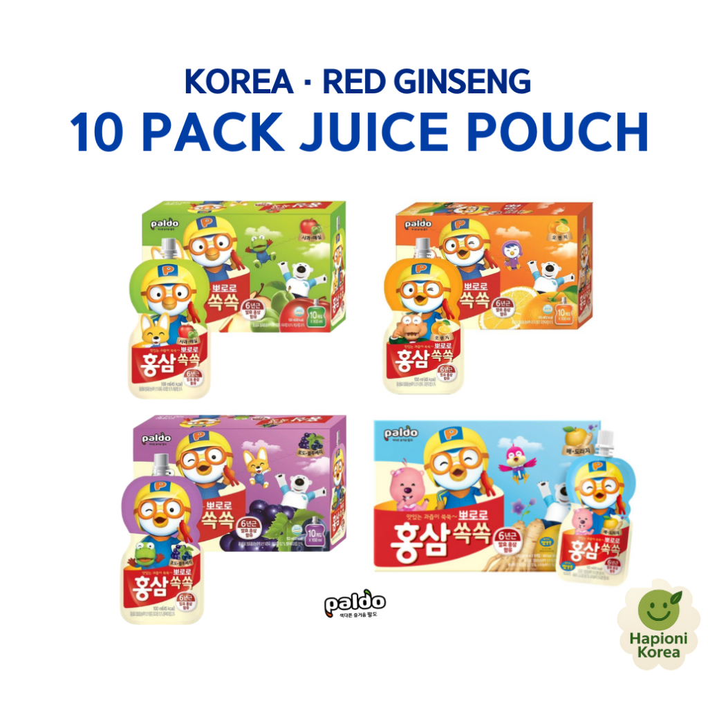 Pororo Red Ginseng Drink 10 Pack Korean Kids Wellness Pouch | Shopee ...