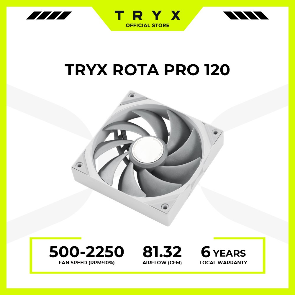 TRYX ROTA PRO 120 White 120mm Case Fan 4-Pin PWM LCP Material FDB Case ...
