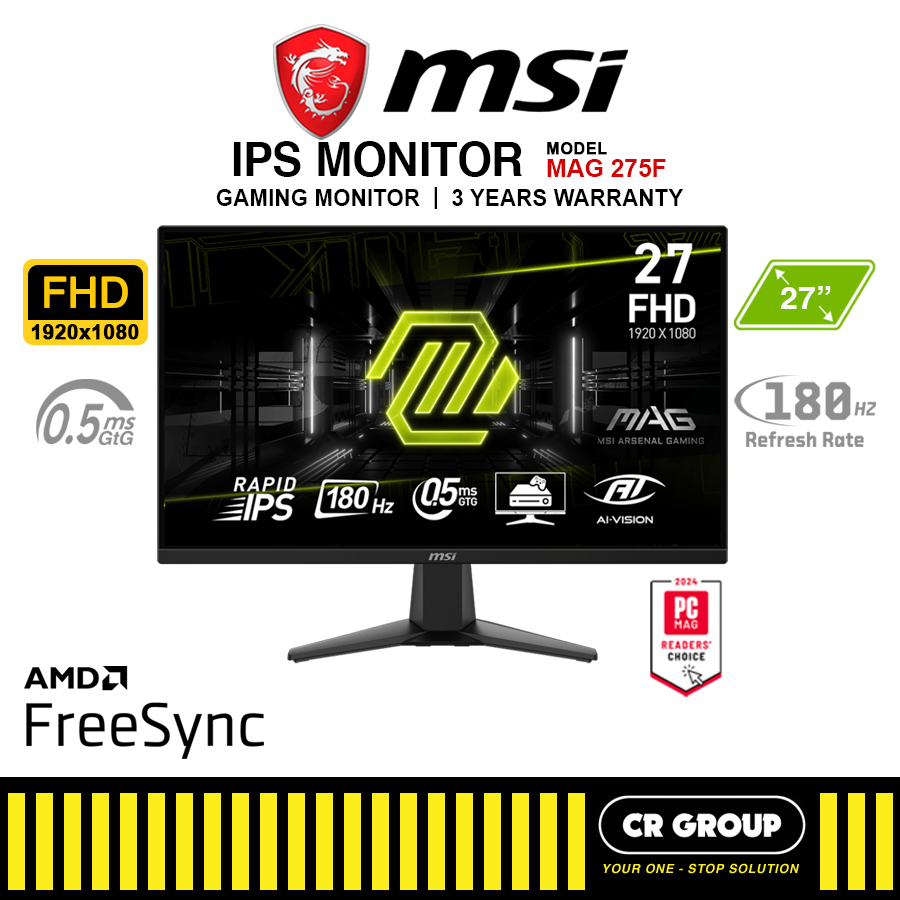 MSI MAG 275F 27-inch FHD 180z Rapid IPS Gaming Monitor (3Yrs Warranty ...
