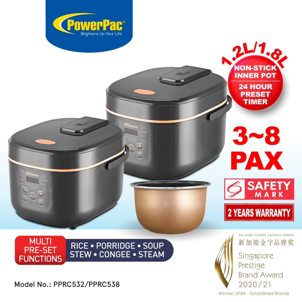 PowerPac Multi-Purpose Digital Rice Cooker 1.2L/1.8L with Non-stick ...