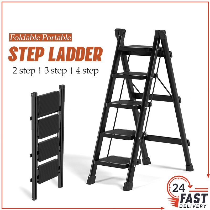 【SG Stock 】Step Ladder Foldable Aluminium 3/4/5 Step Ladder Portable ...