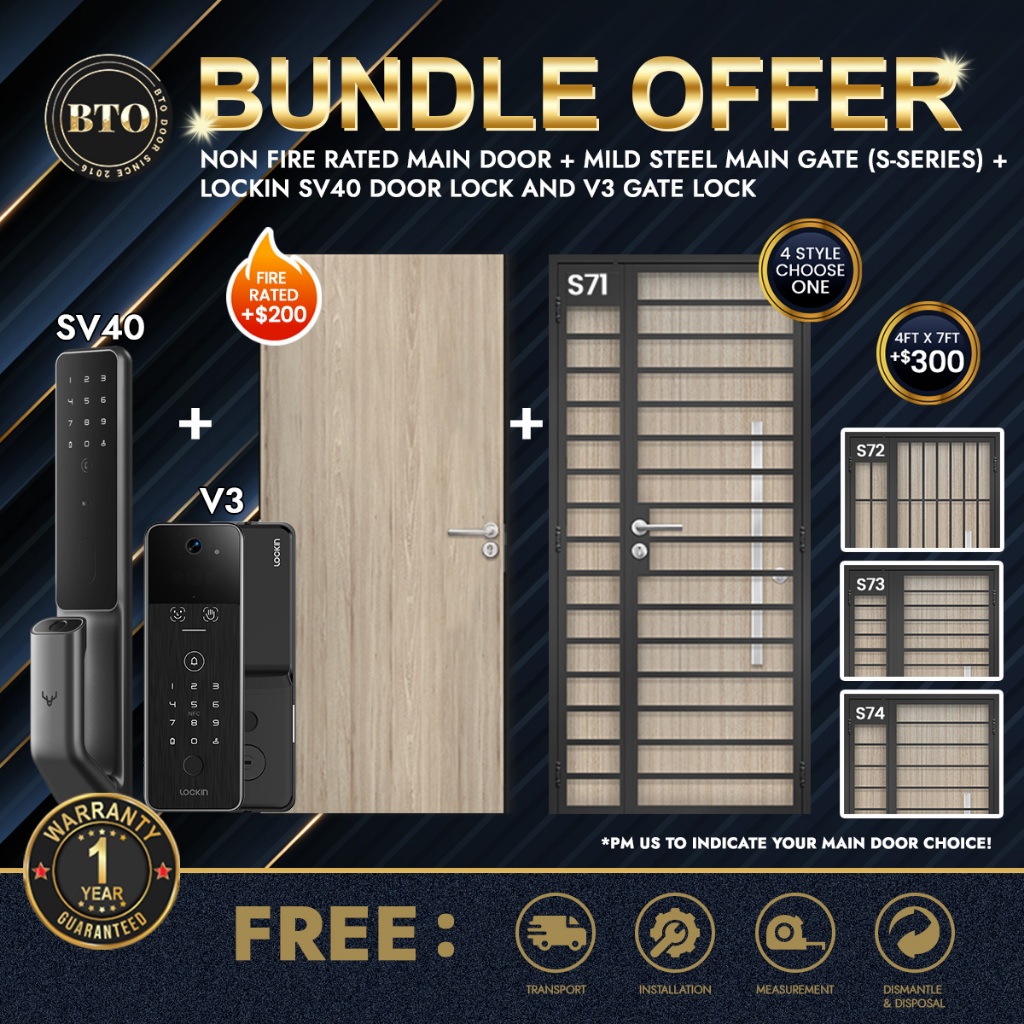 [Bundle] Non Fire-Rated Main Door + Mild Steel Gate S-Series + Lockin ...