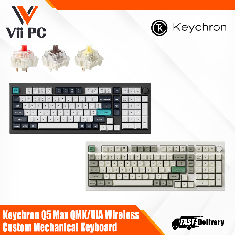 Keychron Q5 Max QMK/VIA Wireless Custom Mechanical Keyboard - (Carbon ...