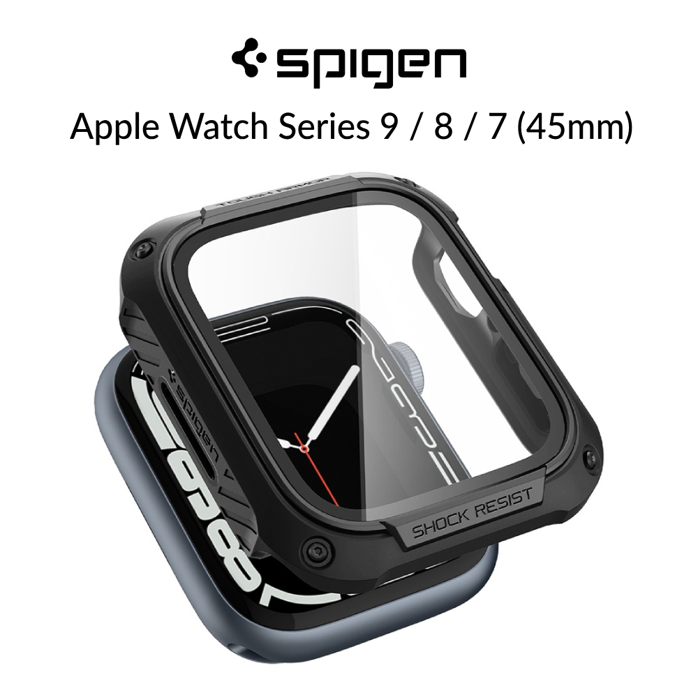 Spigen Apple Watch Case Series 9 / 8 / 7 (45mm) Tough Armor With Tempered Glass Apple Watch ...