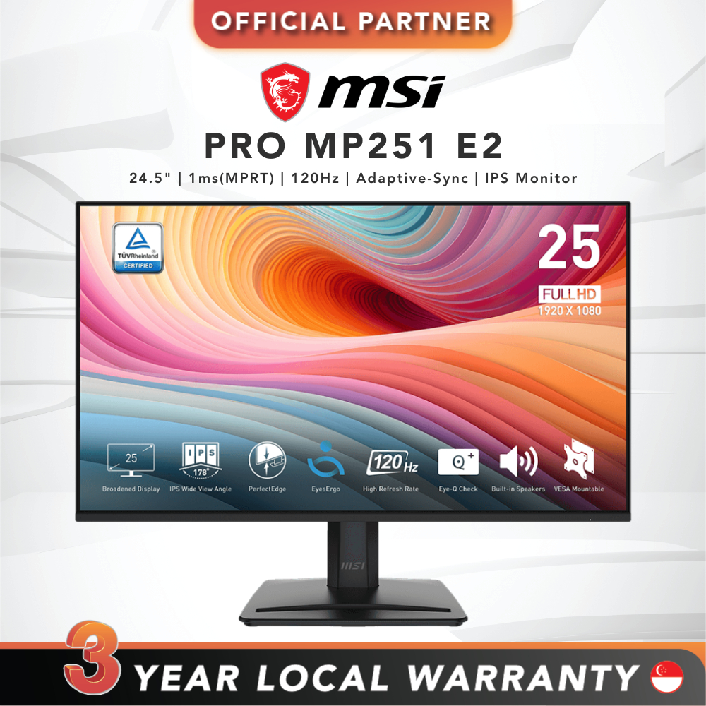 [FAST SHIP] MSI PRO MP251 / MP251W E2 | 24.5" | 1ms(MPRT) | 120Hz ...