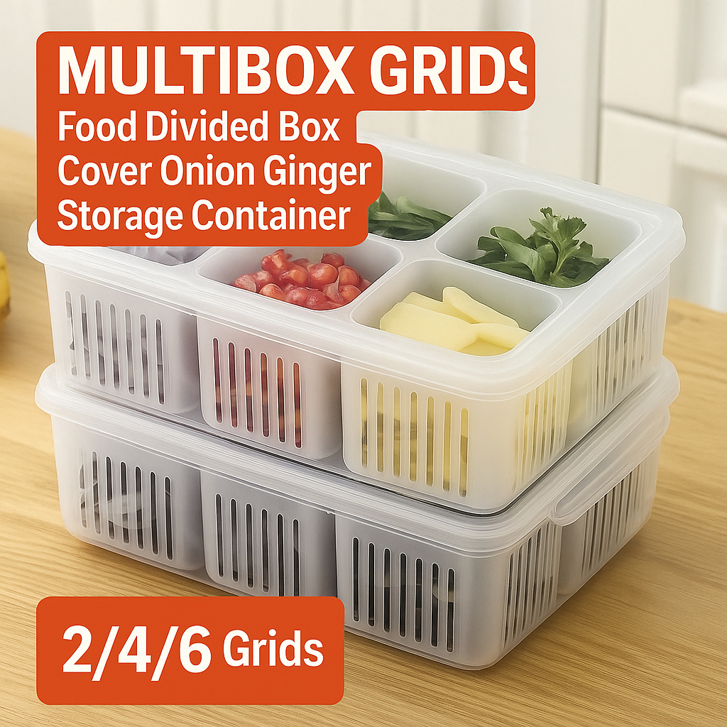 MultiBox Grids 2/4/6 Grids Box Cover Onion Ginger Storage Container ...