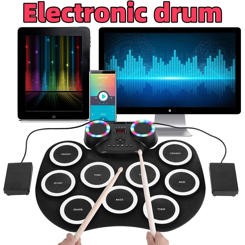 9 Pads Electronic drum set USB Roll-Up Drum Portable Foldable Drum Pad ...