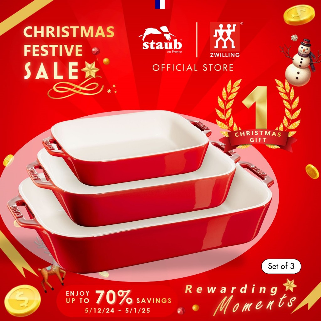 STAUB® Ceramique Set of 3 Nested Rectangular Gratin Dish | Shopee Singapore
