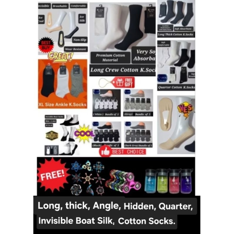 (5 pairs)(SG.Seller)Unisex Non Slip Invisible Hidden Boat Socks. Angle ,Long, Thick, Quarter ...