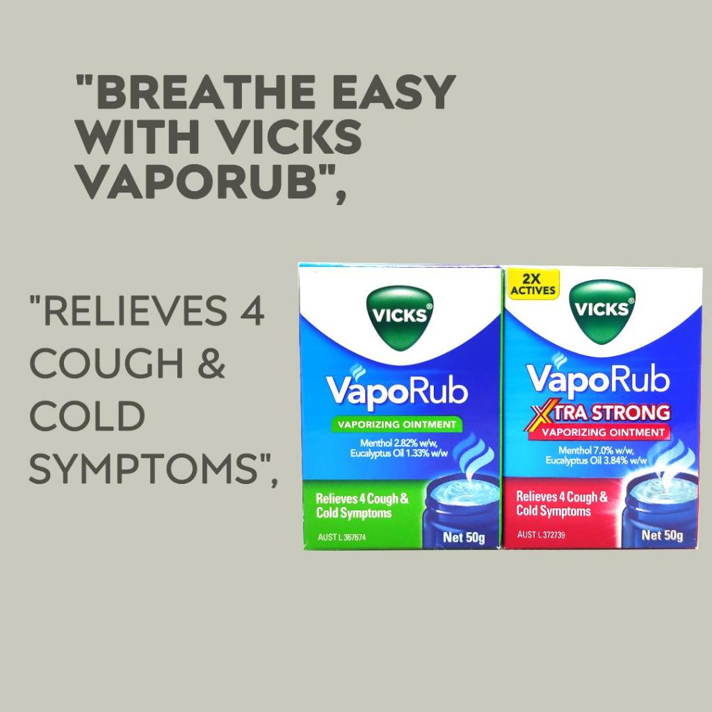VICKS VAPORUB XTRA STRONG VAPORIZING OINTMENT 50G HELPS RELIEVE COUGH ...