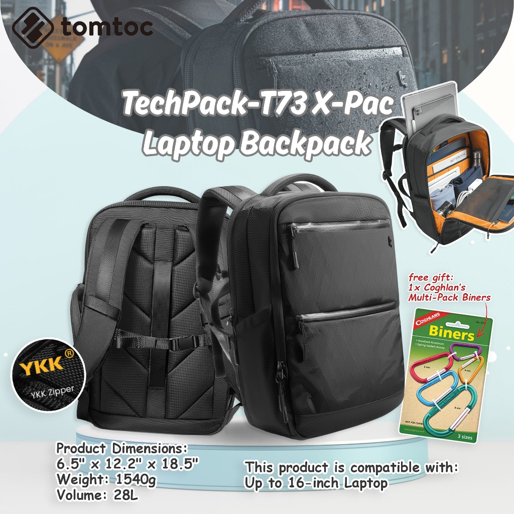 Tomtoc TechPack-T73 X-Pac Laptop Backpack | Laptop Bag (Black) | Shopee Singapore