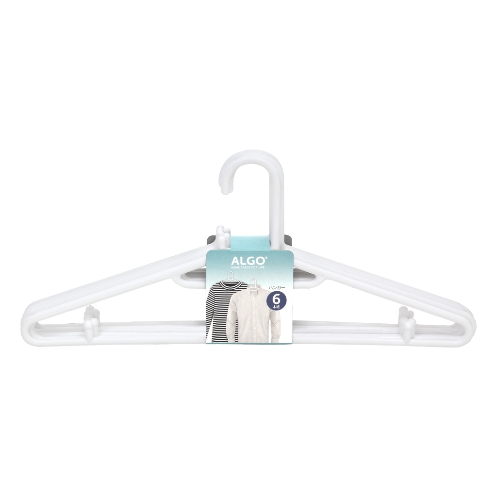 Algo 42cm Plastic Hanger 6P Set White AL5735 | Shopee Singapore