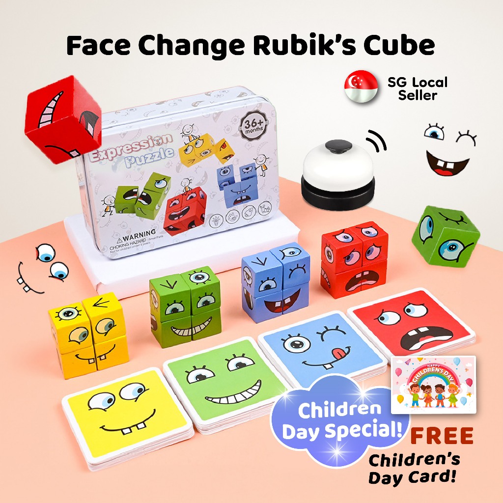 Face Change Cube Game | Face Blocks Wooden Cube Toy | Mini Expression ...