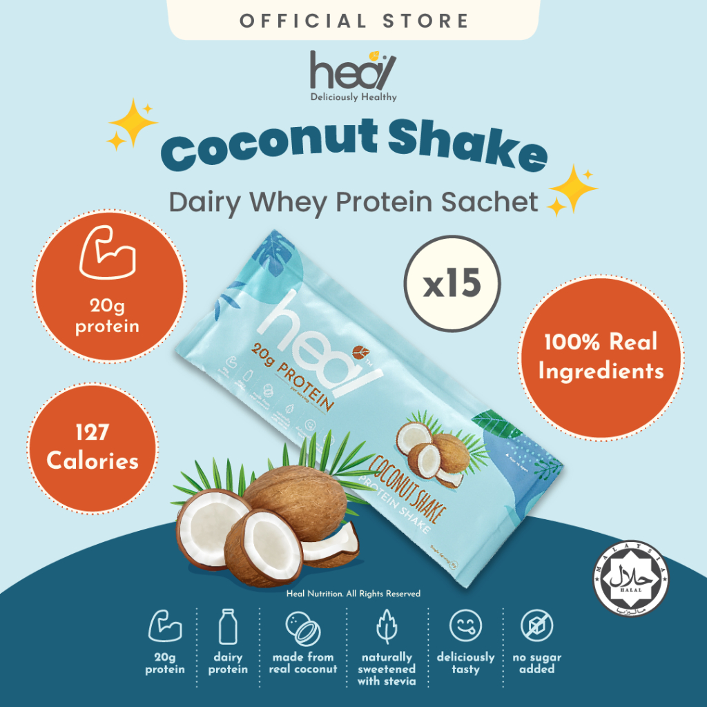 Heal Coconut Shake Whey Protein Shake Dairy Based Powder (15 Sachets ...