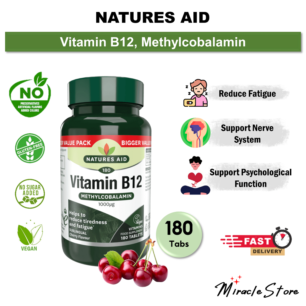 Natures Aid Vitamin B12 Sublingual Methylcobalamin 180Tabs | Shopee ...