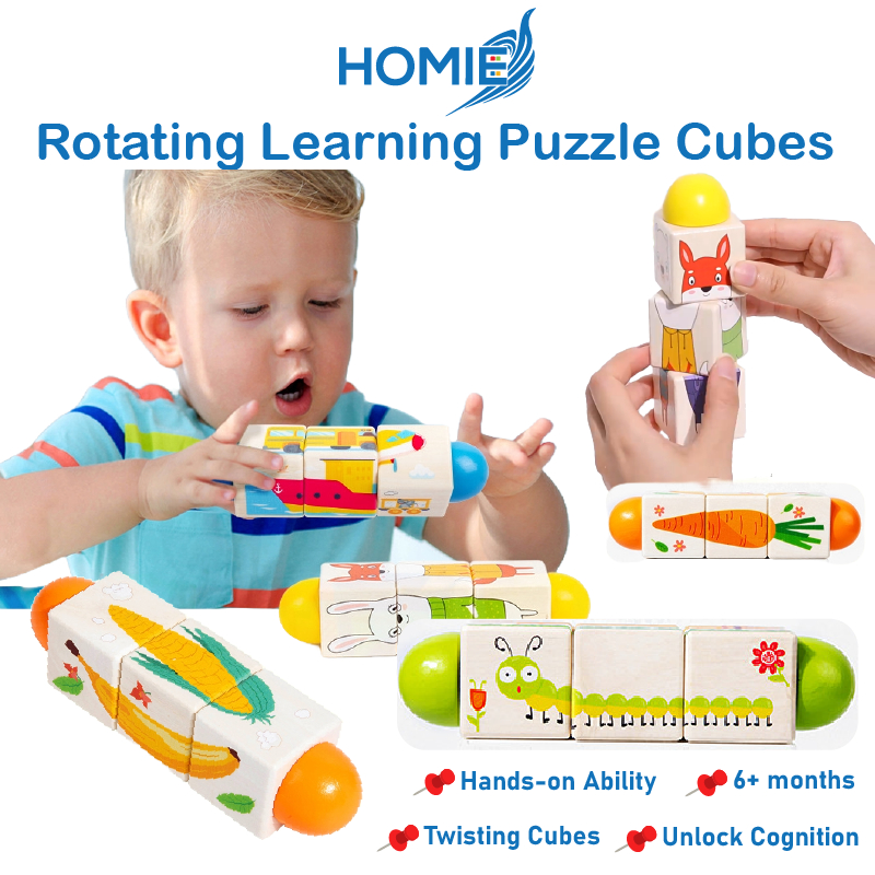 HOMIE Rotating Learning Puzzle Cubes/Wooden Twisting Block for Infants ...