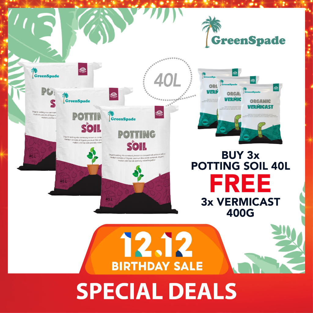 [12.12 Buy More, Save More] Green Spade - 3x Potting Soil 40L FREE 3x ...