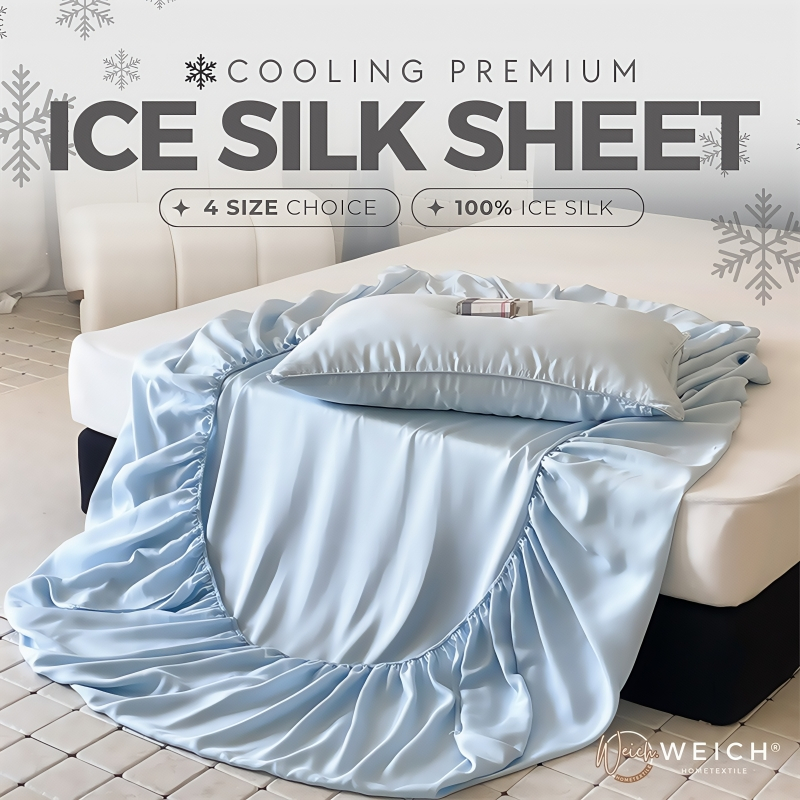 WEICH Luxury ICE Silk Bedsheet Smooth Cooling Solid Color Fitted Bed ...