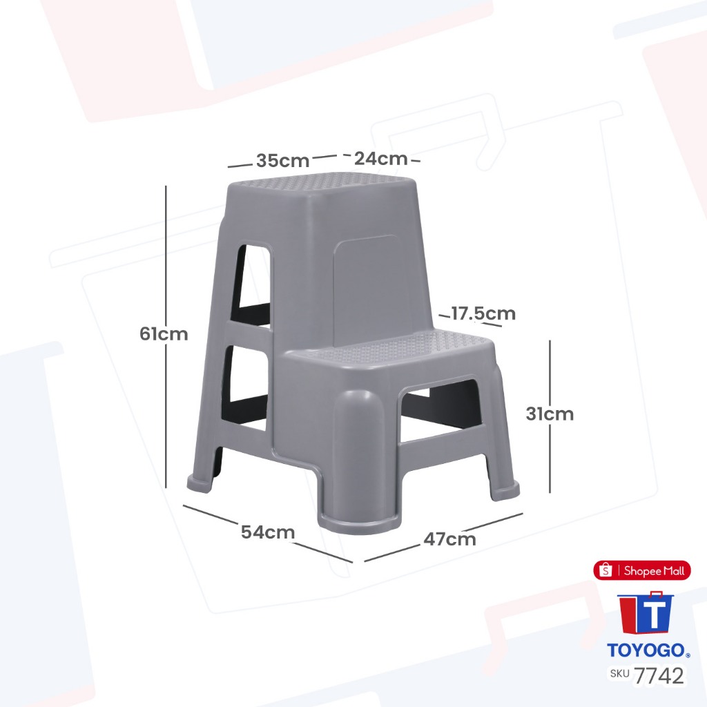 TOYOGO 2-Step Plastic Ladder Stool – Durable, Lightweight & Stackable ...