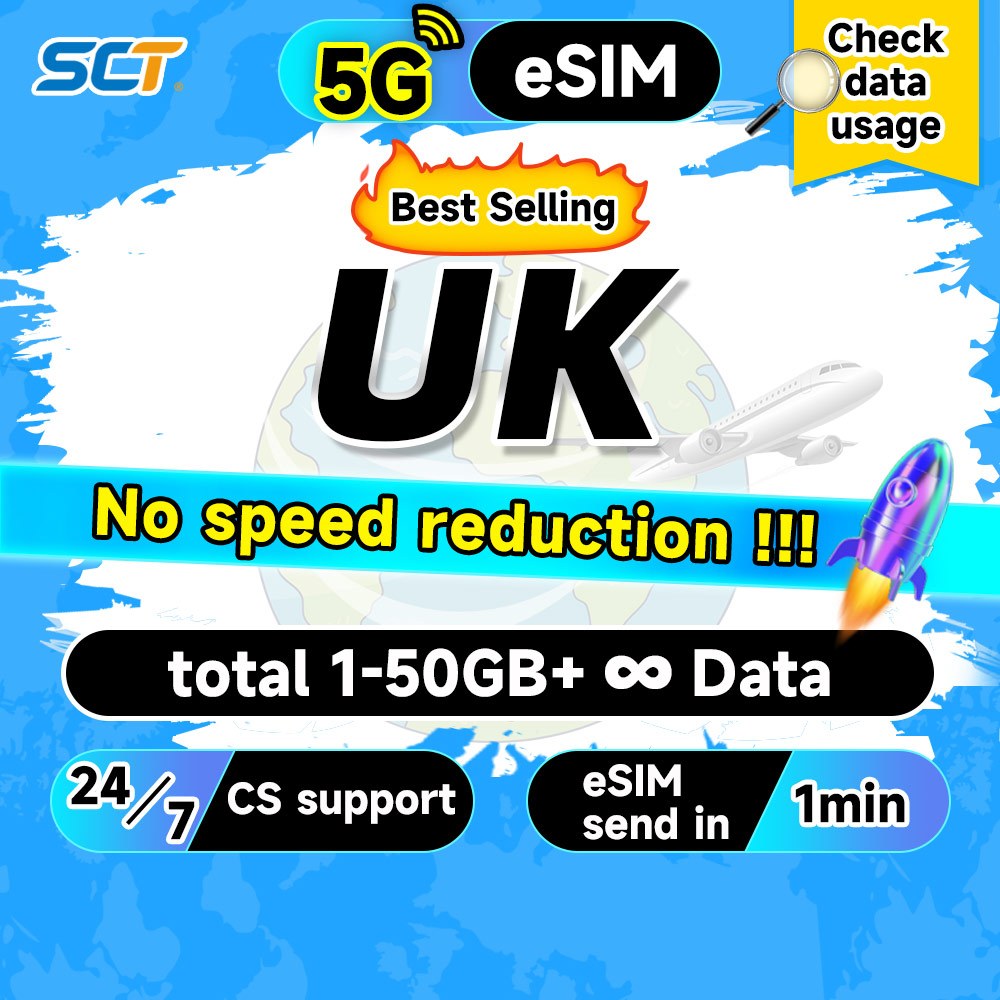 Wefly UK eSIM 3-30Days 5-50GB 5G/4G Unlimited Data eSIM UK SIM Card eSIM send in 1min | Shopee ...