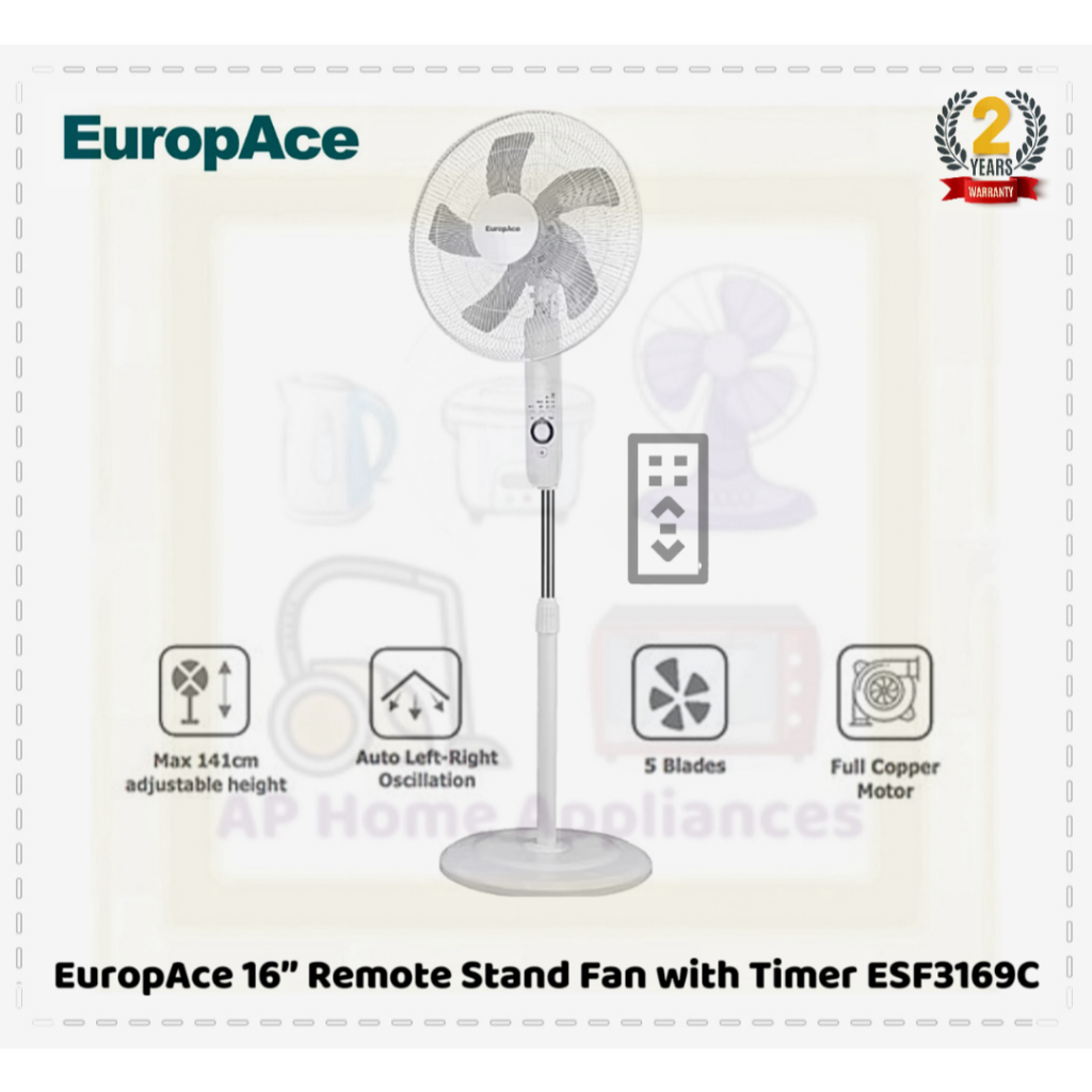 EuropAce 16" Remote Stand Fan with Timer ESF3169C | ESF 3169C (2 Years ...