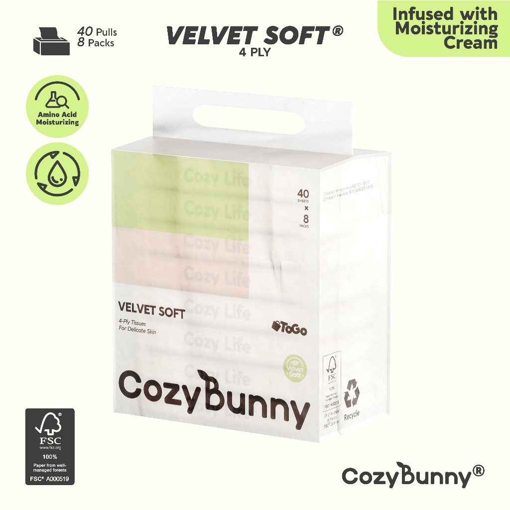 CozyBunny 4-Ply Velvet Soft Lotion Tissues To-Go Size | 8–32 Packs ...
