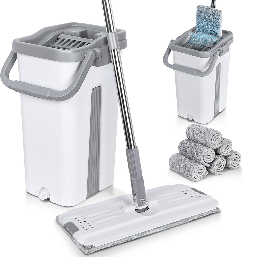 [Free-6 Mop Pads]Hands-free Mop Set Self Cleaning Magic Flat Mop and ...