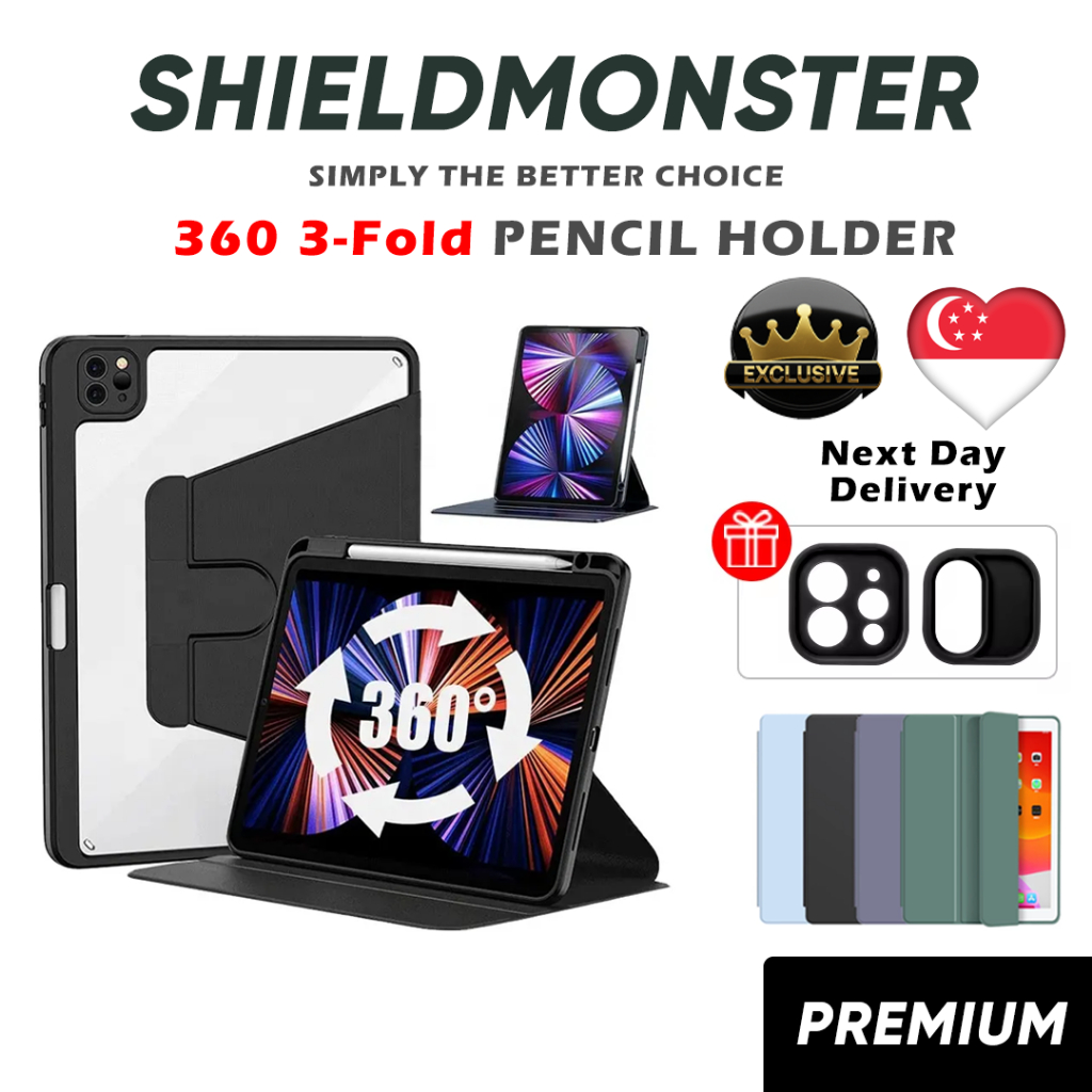 [SG]ShieldMonster 360° TriFold iPad Case Air/Pro 11/13/a16/m2/3/Mini 7 ...