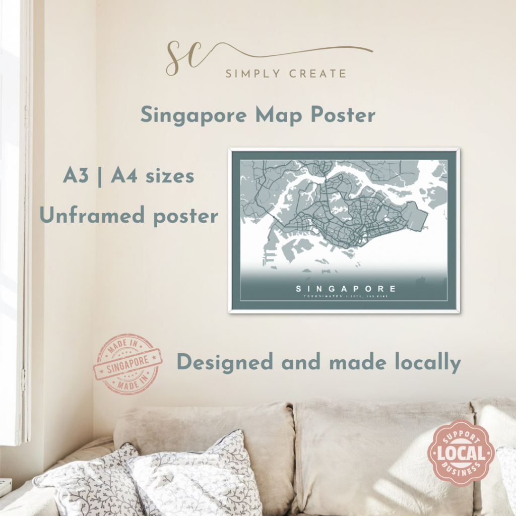 Singapore Map Poster Made in SG A3 A4 Wall Deco Photo Prints | Shopee ...
