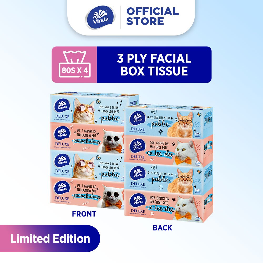 [Bundle Of 3] Vinda Deluxe 3 Ply Box Facial Tissue Unscented (80s X 4 ...