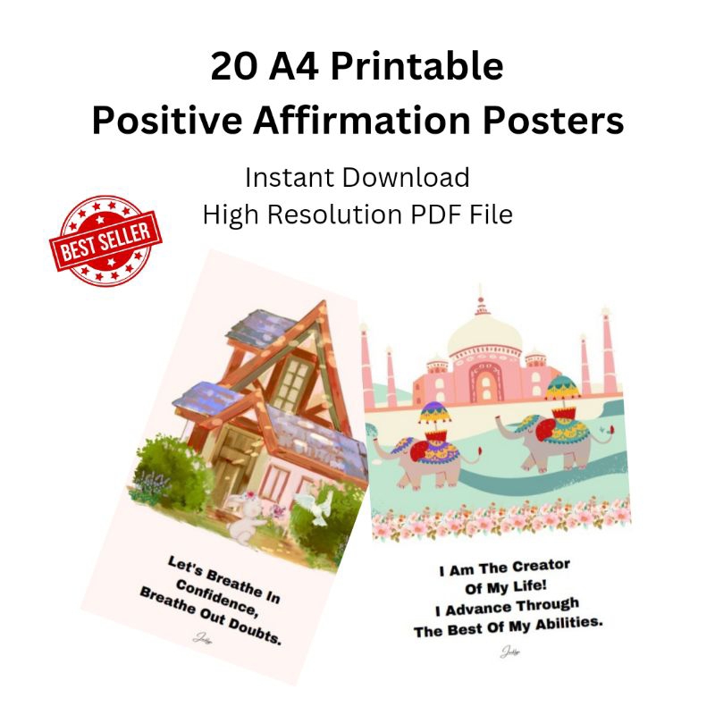 20 A4 Size Printable Positive Affirmation & Mindfulness Posters Set ...